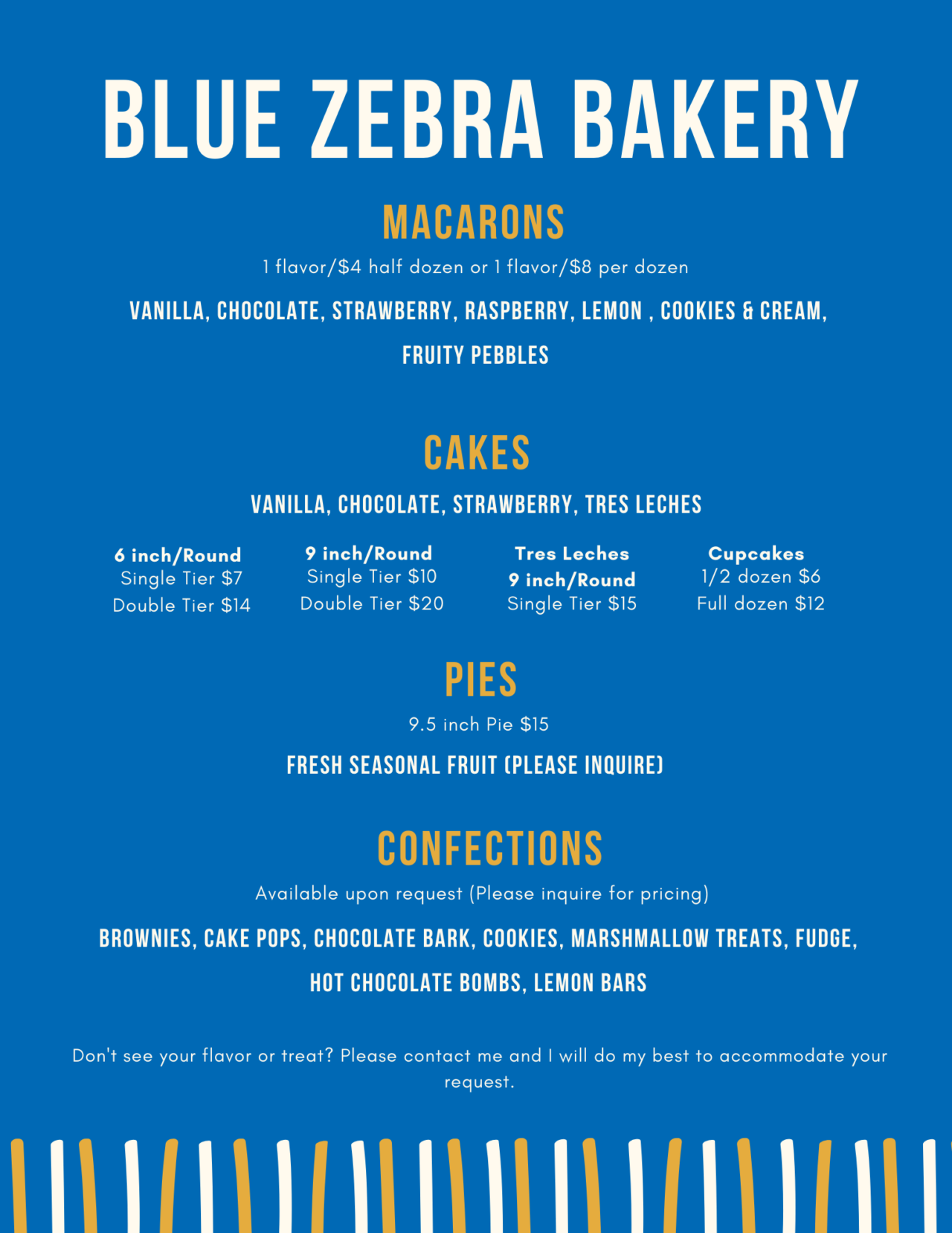Menu | Blue Zebra Bakery